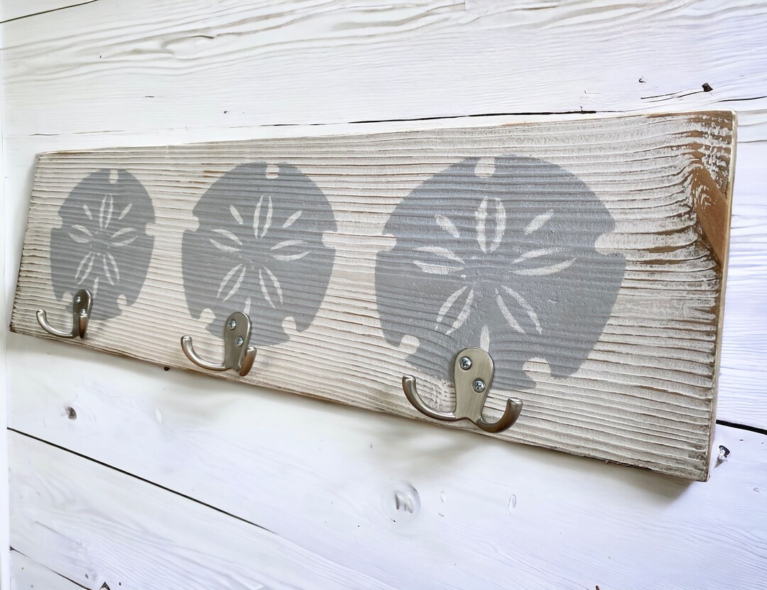 Coastal Key & Leash Holder, Sand Dollar Wall Hooks, Beach House Décor ...