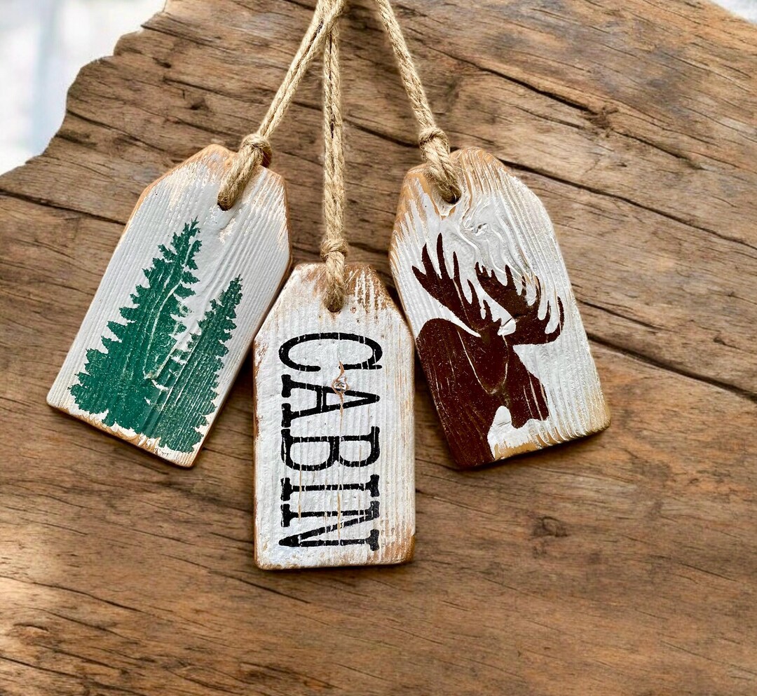 Rustic Cabin Sign, Moose & Pine Tree Wood Door Tag, Wilderness Wall ...