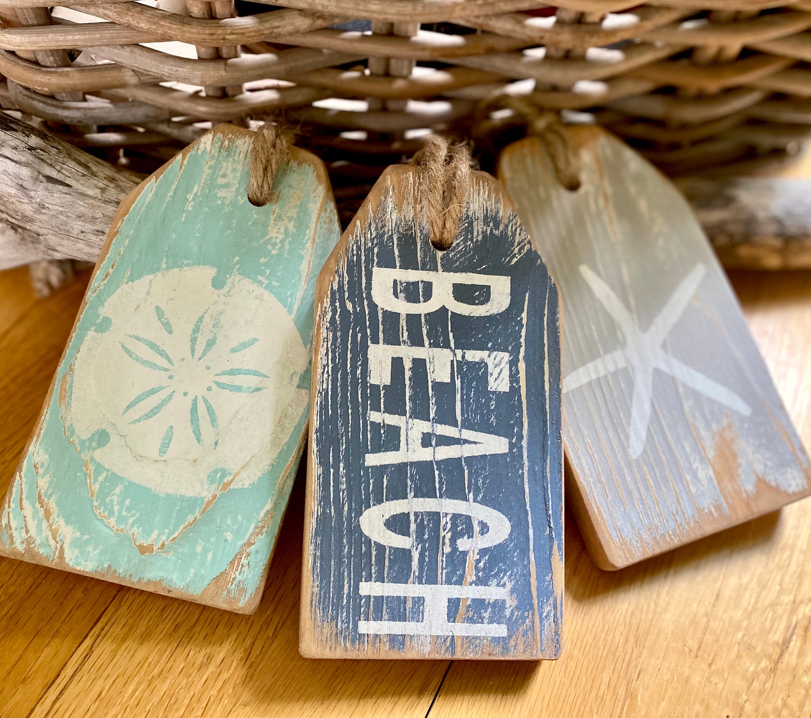 Beach Wood Sign Beach House Decor Distressed Beach Tag Set - Etsy