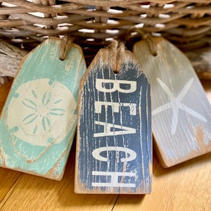 Beach Wood Sign, Beach House Decor, Distressed Beach Tag Set, Beach ...