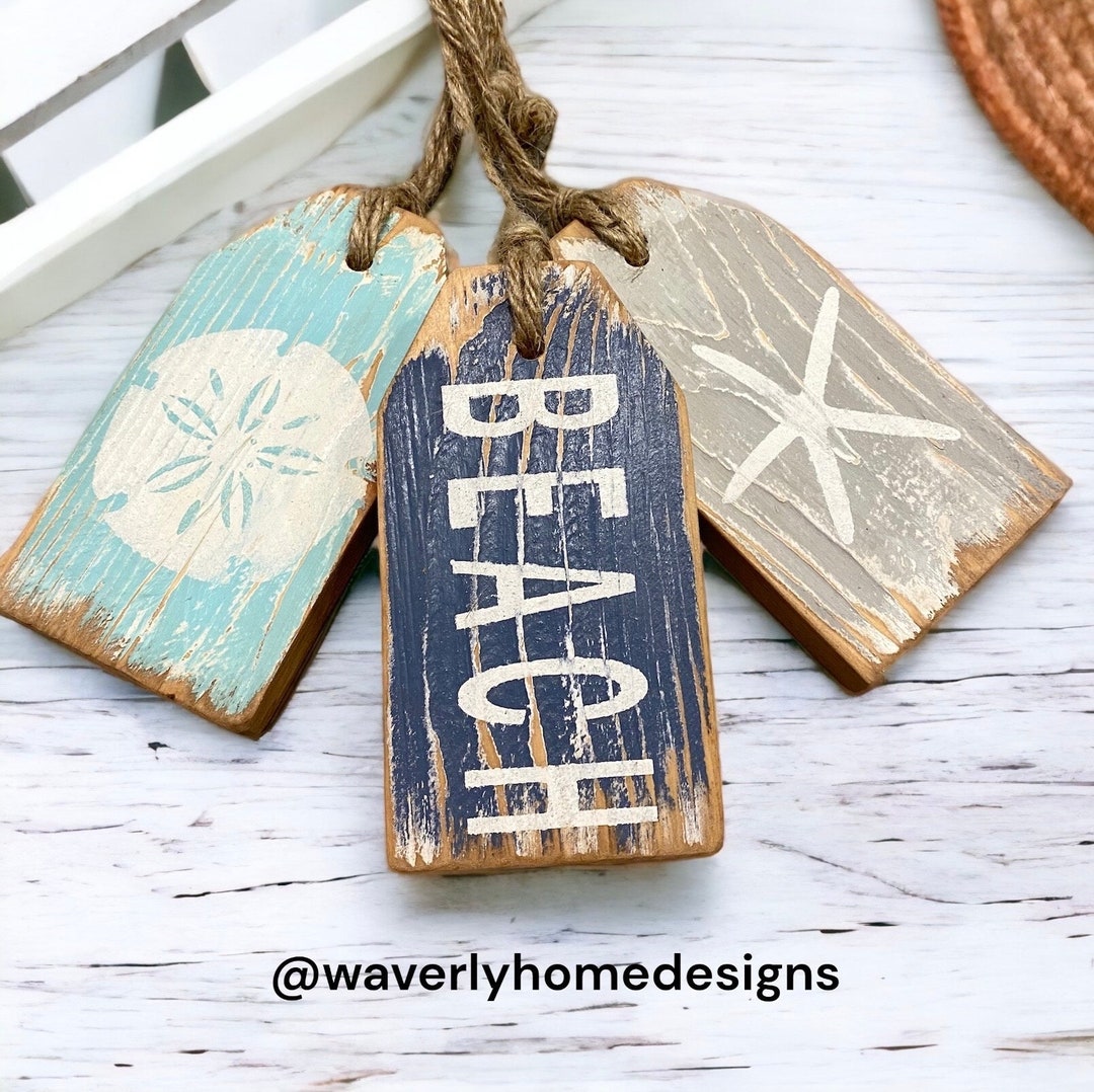 Beach Wood Sign Beach House Decor Distressed Beach Tag Set - Etsy