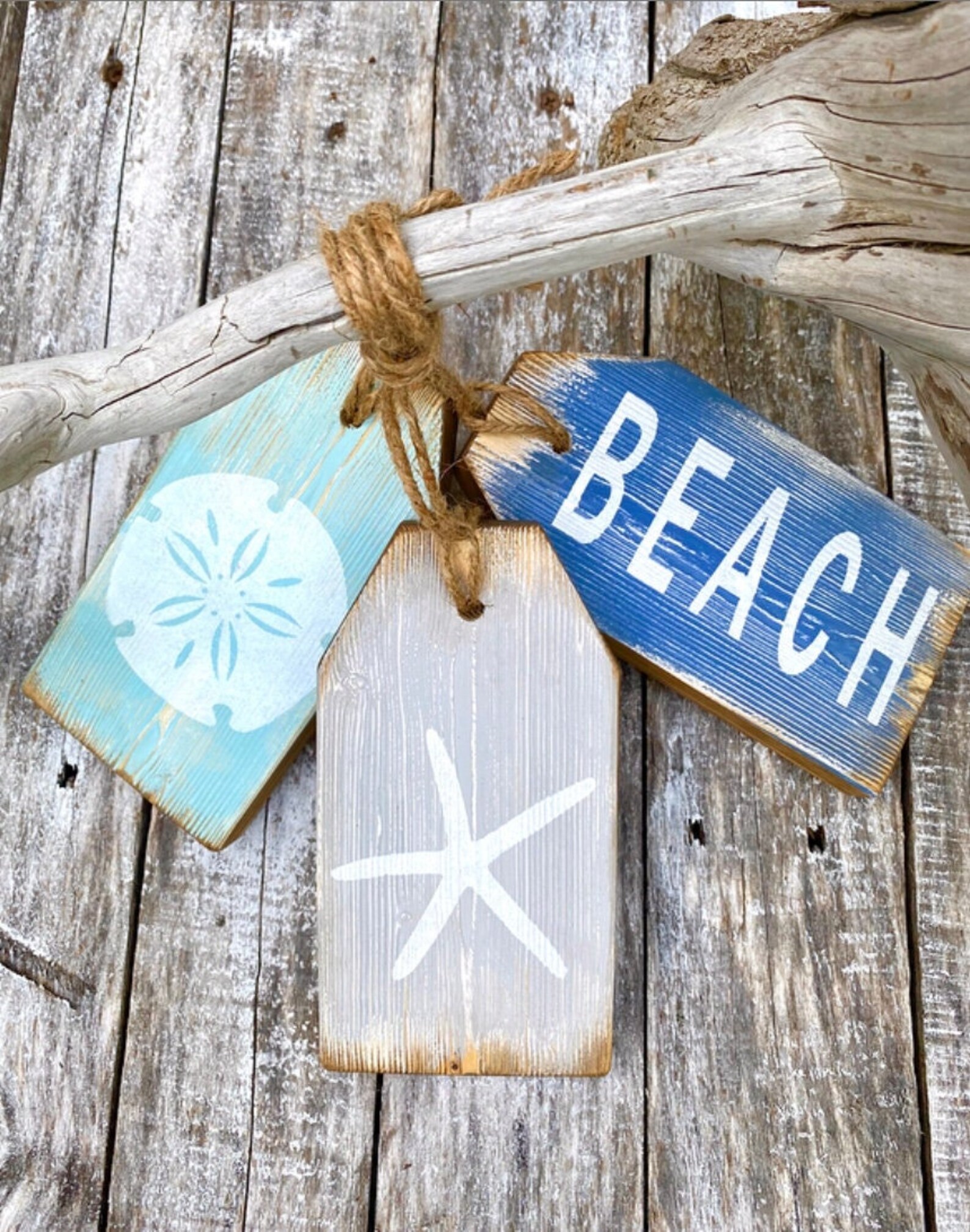 Beach Wood Sign Beach House Decor Distressed Beach Tag Set - Etsy