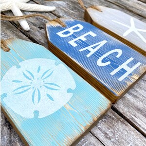 Beach Wood Sign Beach House Decor Distressed Beach Tag Set - Etsy