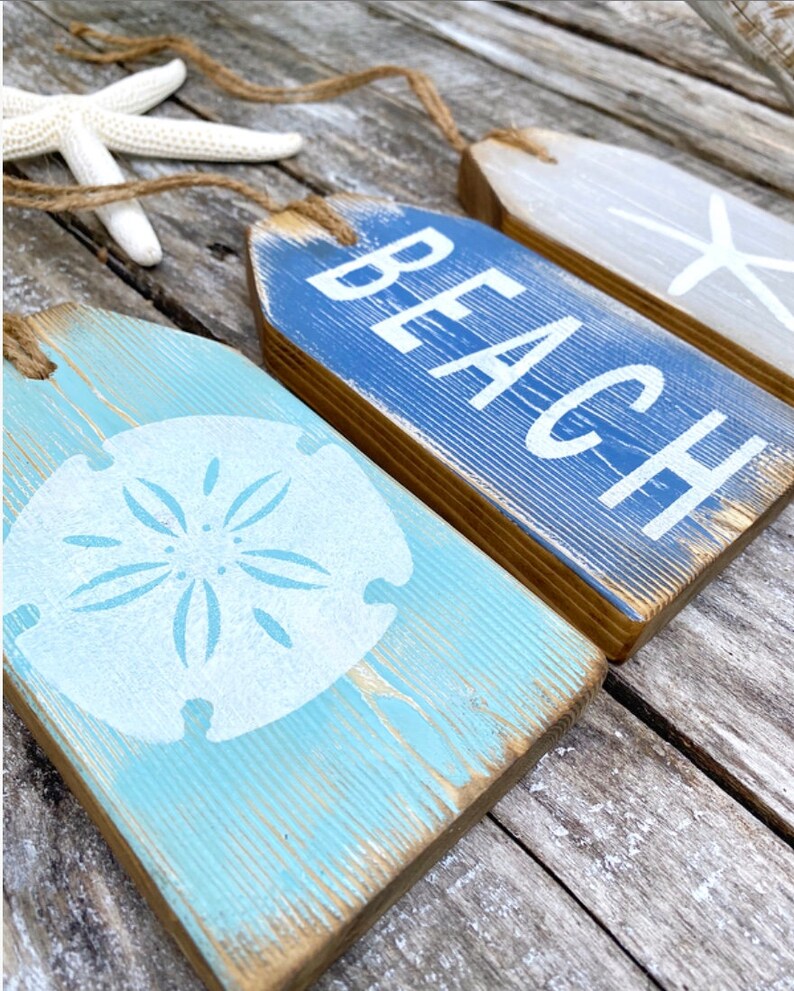 Beach Wood Sign Beach House Decor Distressed Beach Tag Set - Etsy