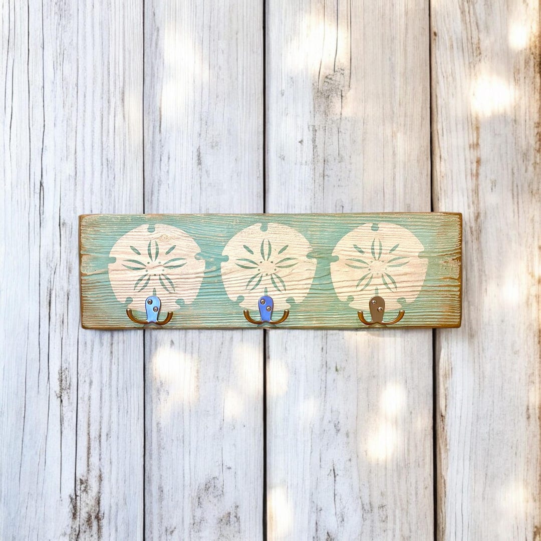 Beach House Hook Rack, Sand Dollar Wood Sign, Coastal Sign Key Holder ...
