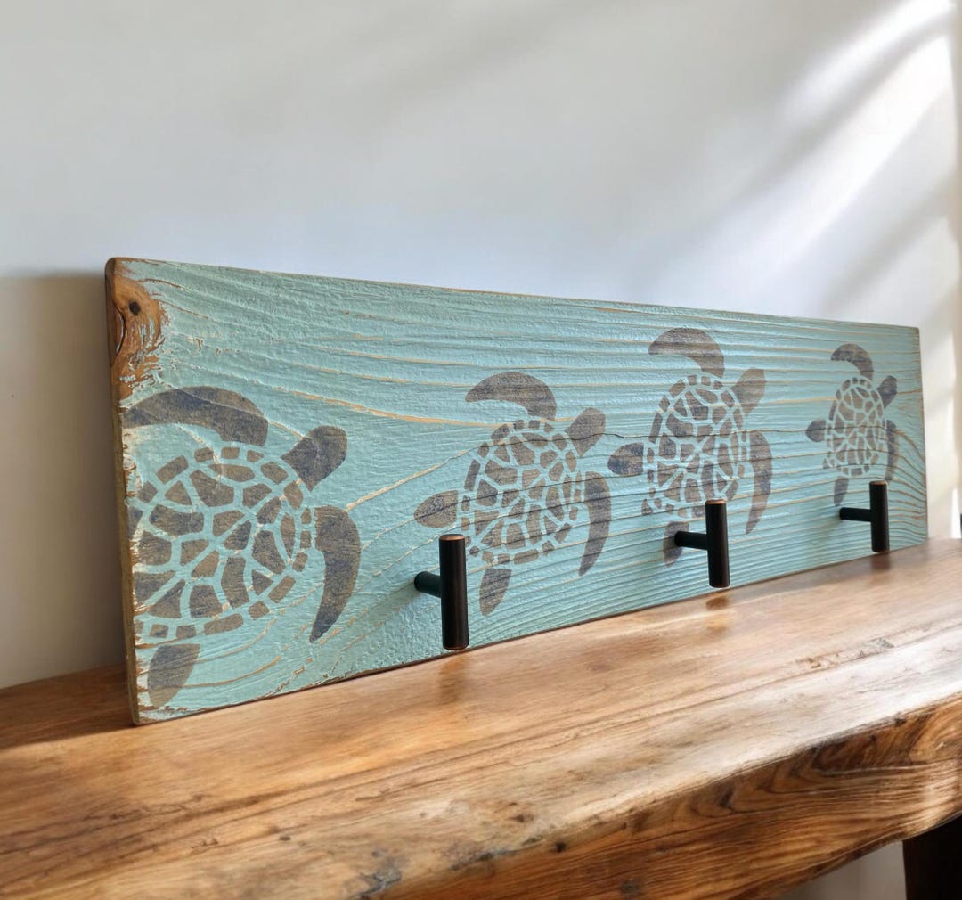Handmade Sea Turtle Wall Coat Rack, Nautical Beach House Towel & Key ...