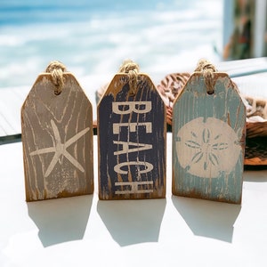 Beach Wood Sign, Beach House Decor, Distressed Beach Tag Set, Beach ...