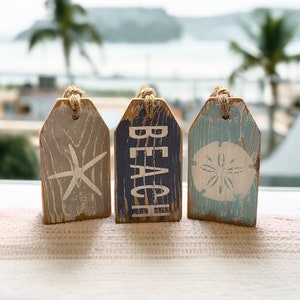 Beach Wood Sign, Beach House Decor, Distressed Beach Tag Set, Beach ...