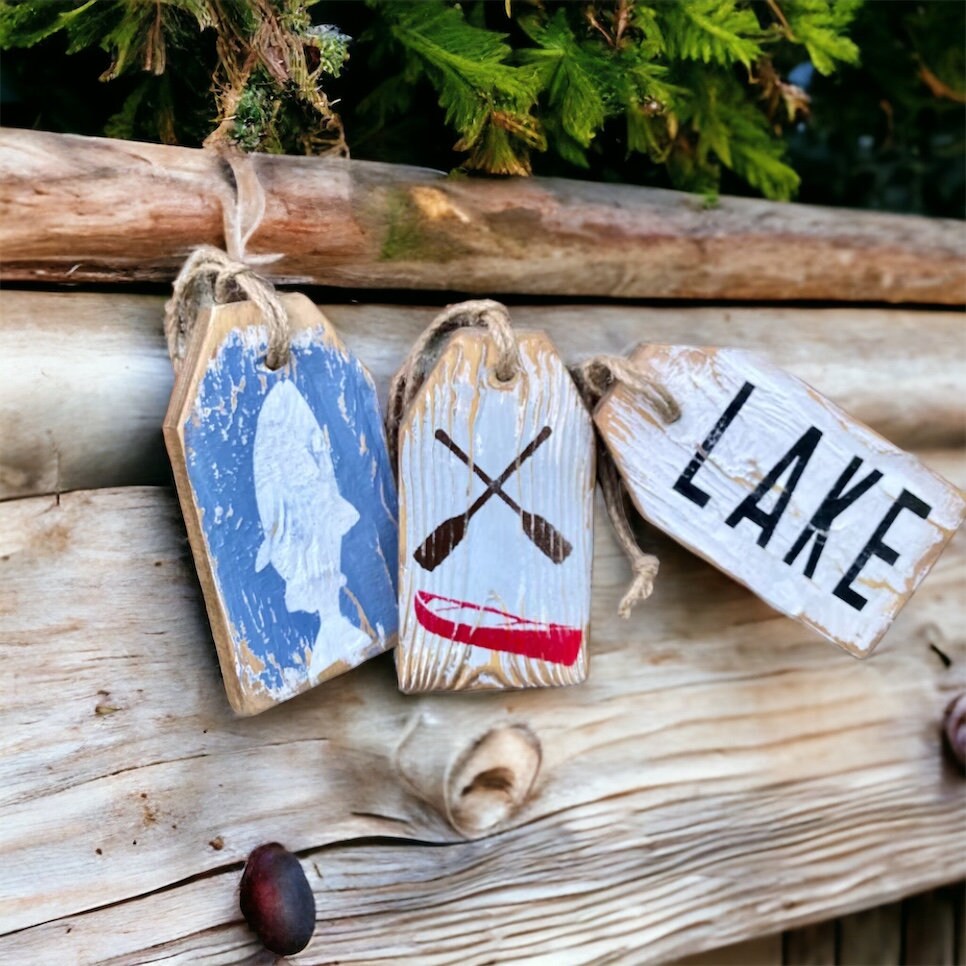 Rustic Lake Wood Sign, Distressed Cabin Decor, Lake House Wood Sign Tag ...