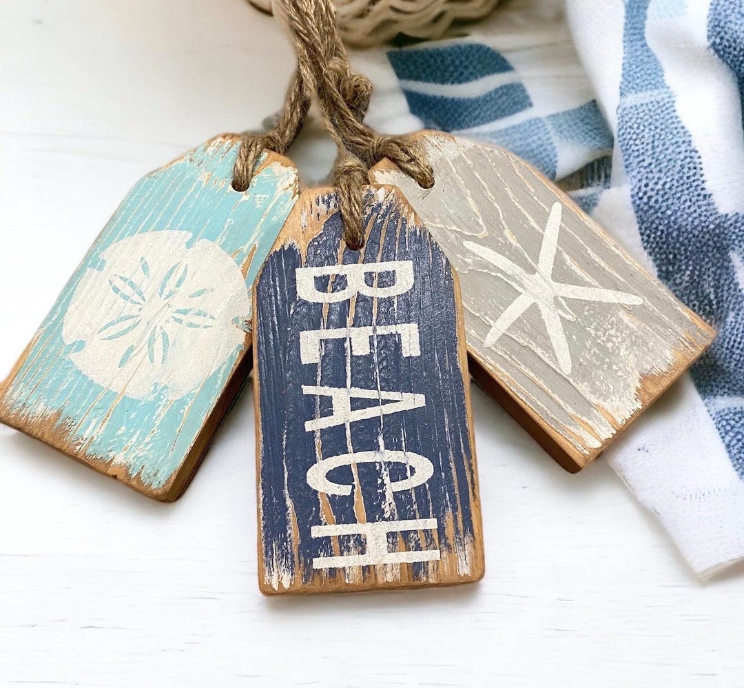 Rustic Beach Wood Sign Set, Starfish & Sand Dollar Coastal Decor ...