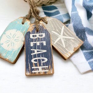 Beach Wood Sign, Beach House Decor, Distressed Beach Tag Set, Beach ...