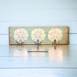 Beach House Hook Rack, Sand Dollar Wood Sign, Coastal Sign Key Holder ...