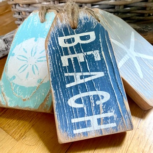 Rustic Beach Wood Sign Set, Starfish & Sand Dollar Coastal Decor ...