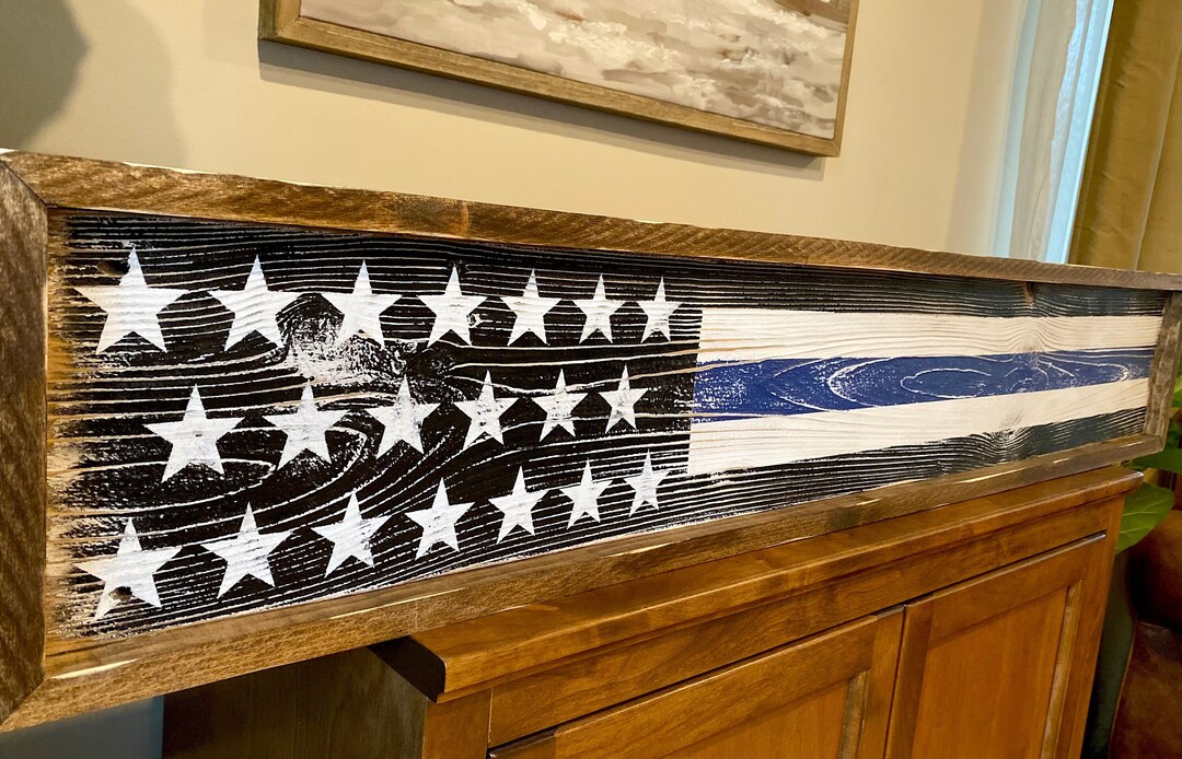 Wood Thin Blue Line Flag Police Flag Sign Rustic American - Etsy