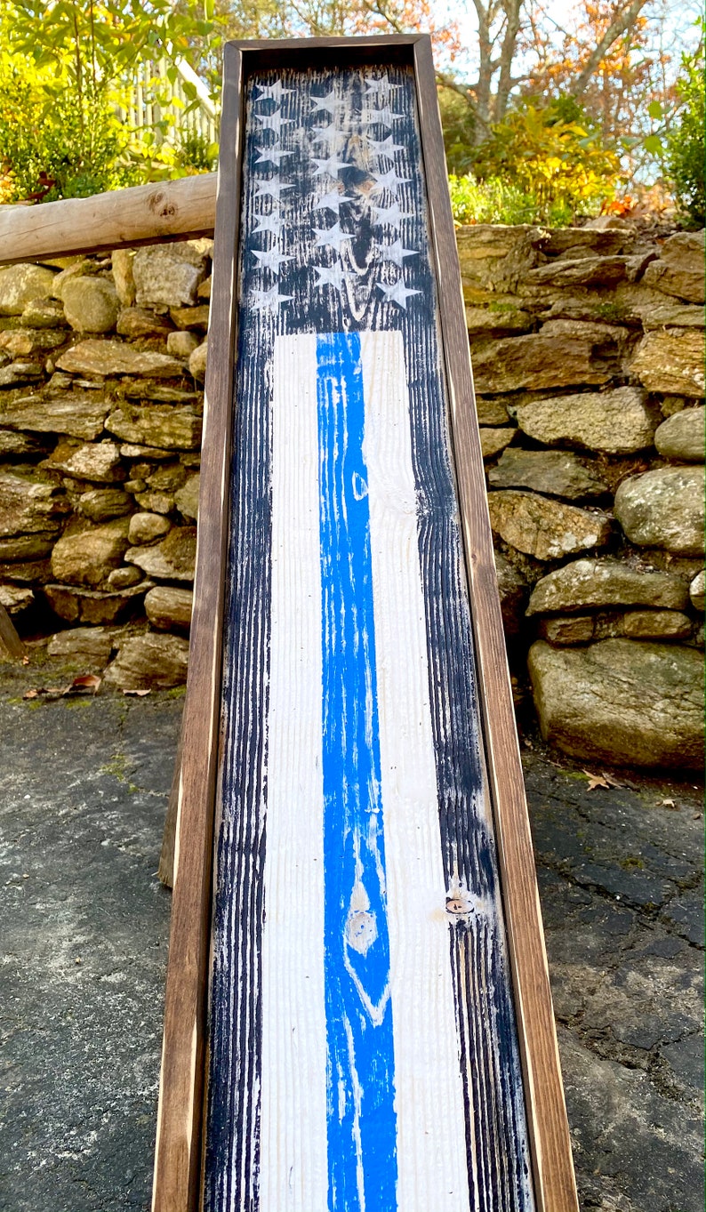 Wood Thin Blue Line Flag Police Flag Sign Rustic American - Etsy