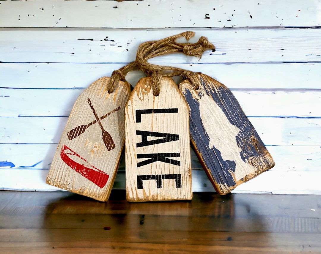 Rustic Lake Wood Sign, Distressed Cabin Decor, Lake House Wood Sign Tag ...