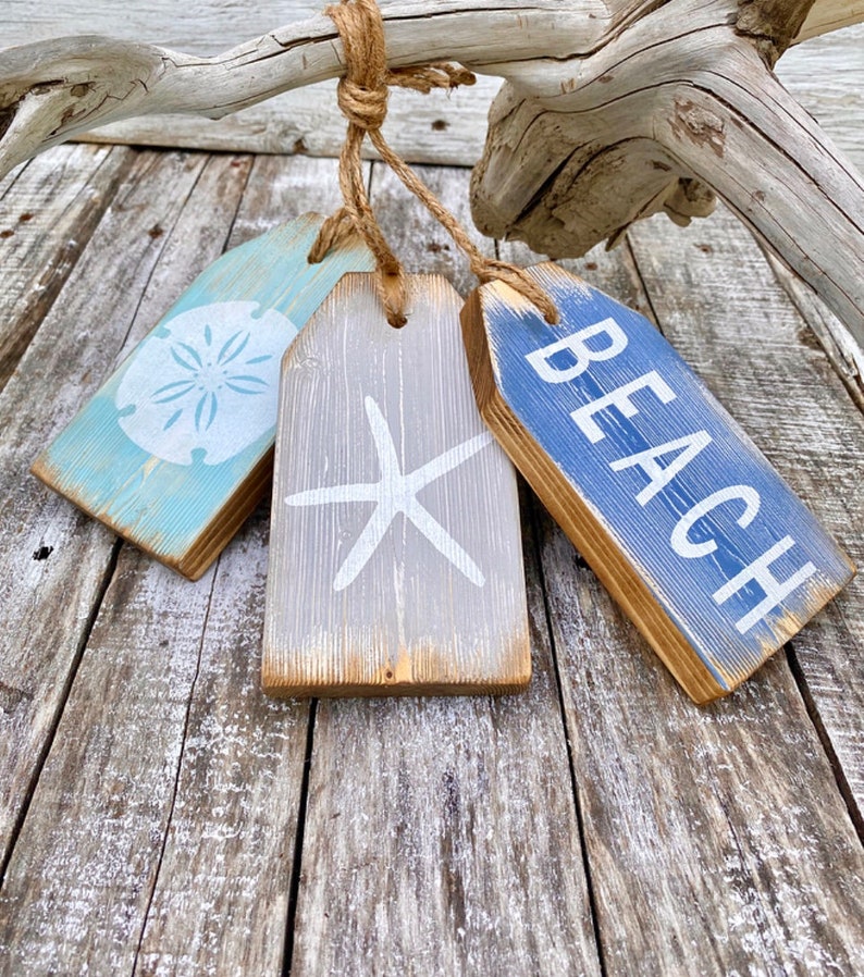 Beach Wood Sign Beach House Decor Distressed Beach Tag Set - Etsy