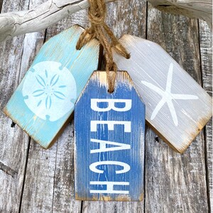 Beach Wood Sign Beach House Decor Distressed Beach Tag Set - Etsy