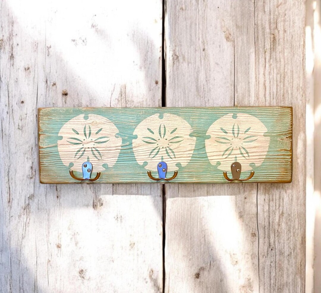 Beach House Hook Rack, Sand Dollar Wood Sign, Coastal Sign Key Holder ...