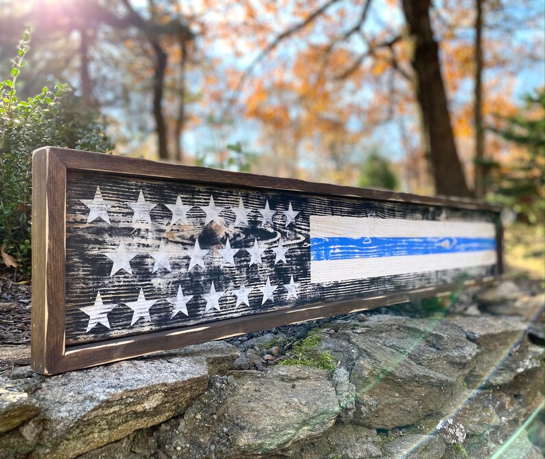 Wood Thin Blue Line Flag Police Flag Sign Rustic American | Etsy