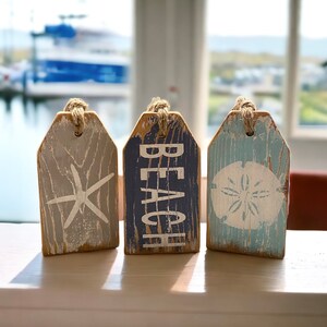 Beach Wood Sign, Beach House Decor, Distressed Beach Tag Set, Beach ...