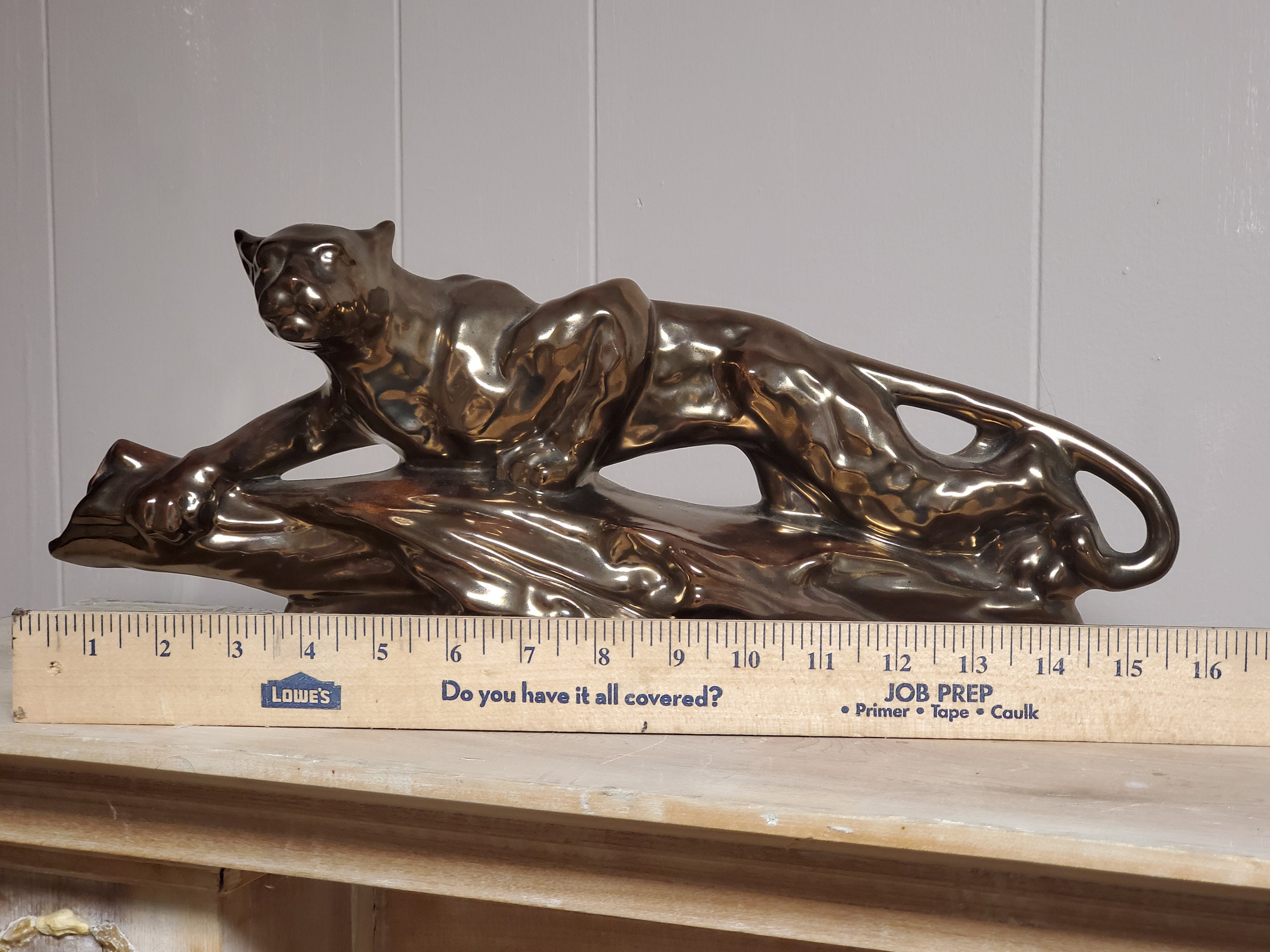 Vintage Ceramic Panther Sculpture, Metallic Glaze Pottery, Mid Century ...