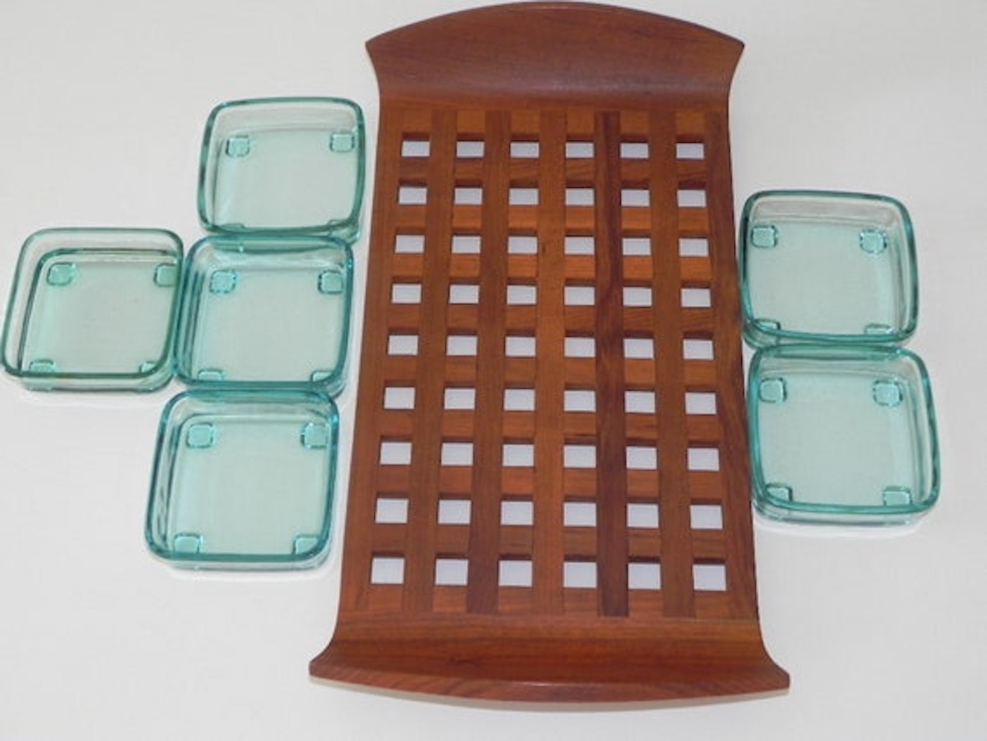 DANSK Teak Lattice Tray 7 P. Set W/ Glass Inserts Quistgaard - Etsy
