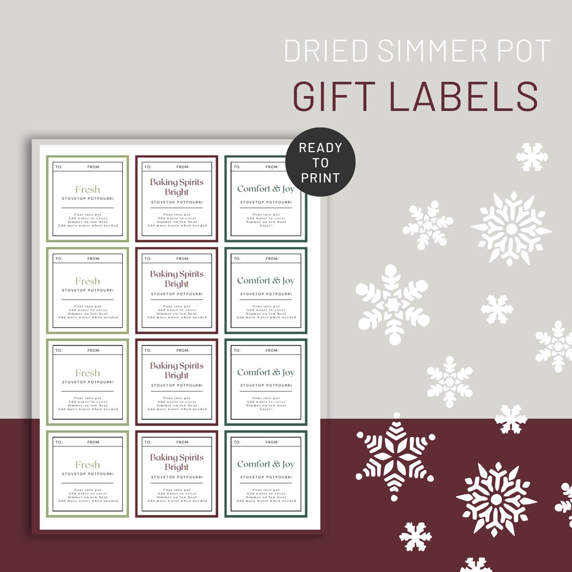 Dried Simmer Pot Instant Download Printable Christmas Gift Tags 3 ...