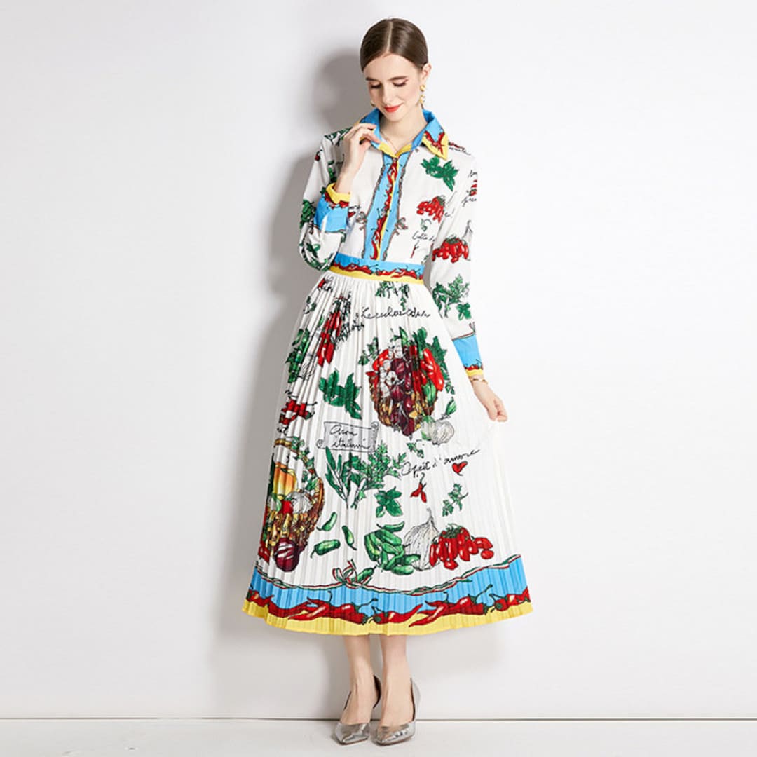 Fashion Maxi Dress Sicilian Dress, Vegetable Print Dress, Italian ...