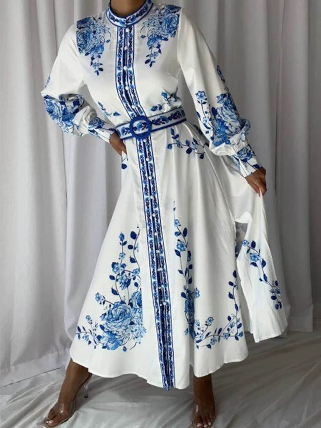 Porcelain Print Dress Cute Italian Dress Blue White Dress - Etsy