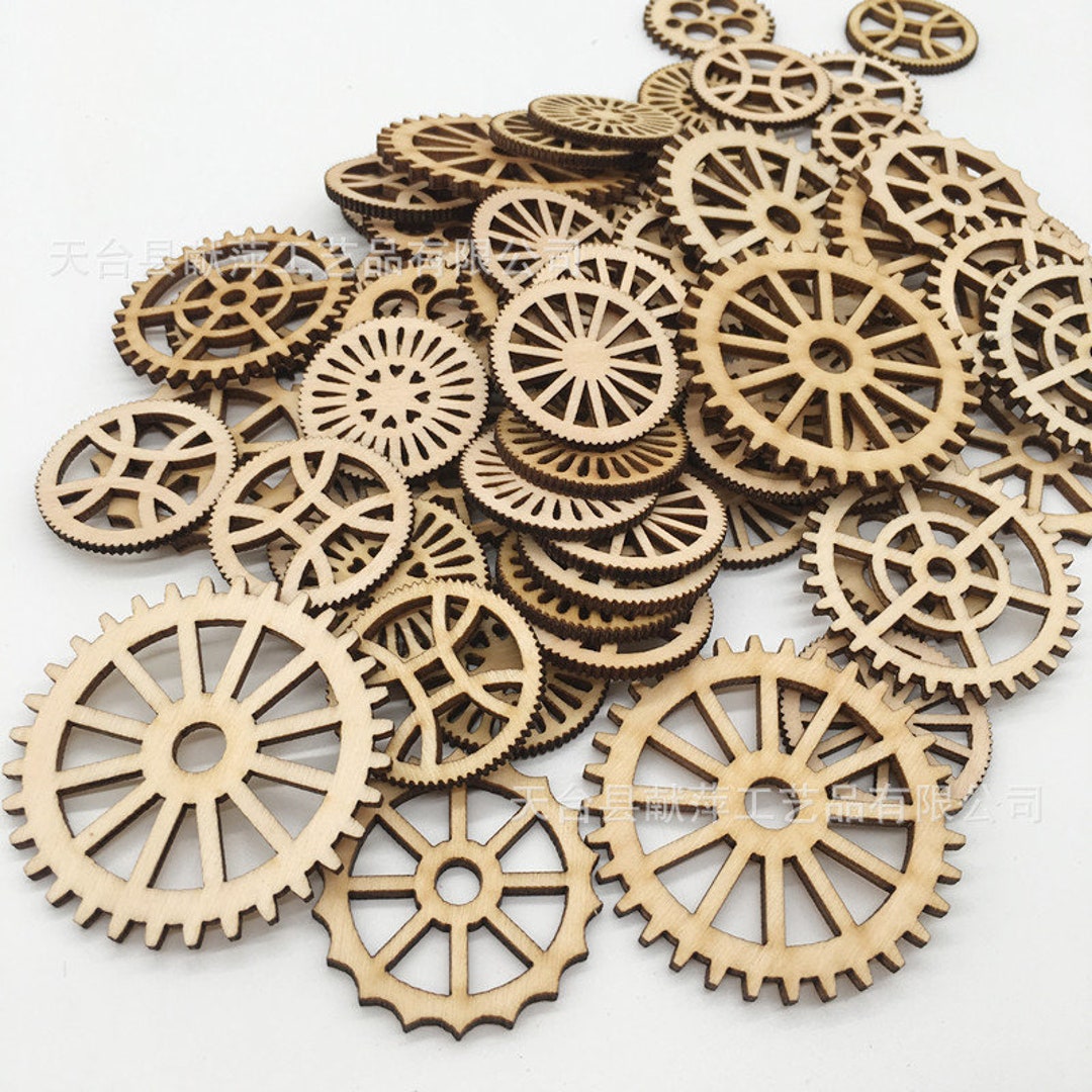 50PCS Wooden Steampunk Rotating Gears Cogs Industrial Decoration Cog ...