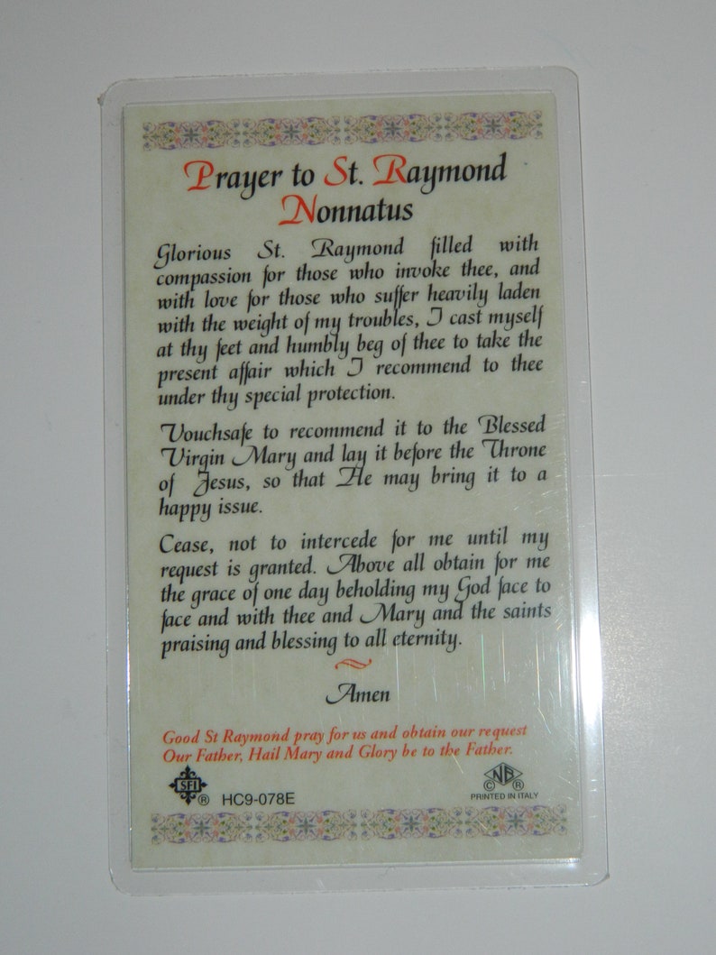 Saint Raymond san Ramon Prayer Card English Only Printed | Etsy