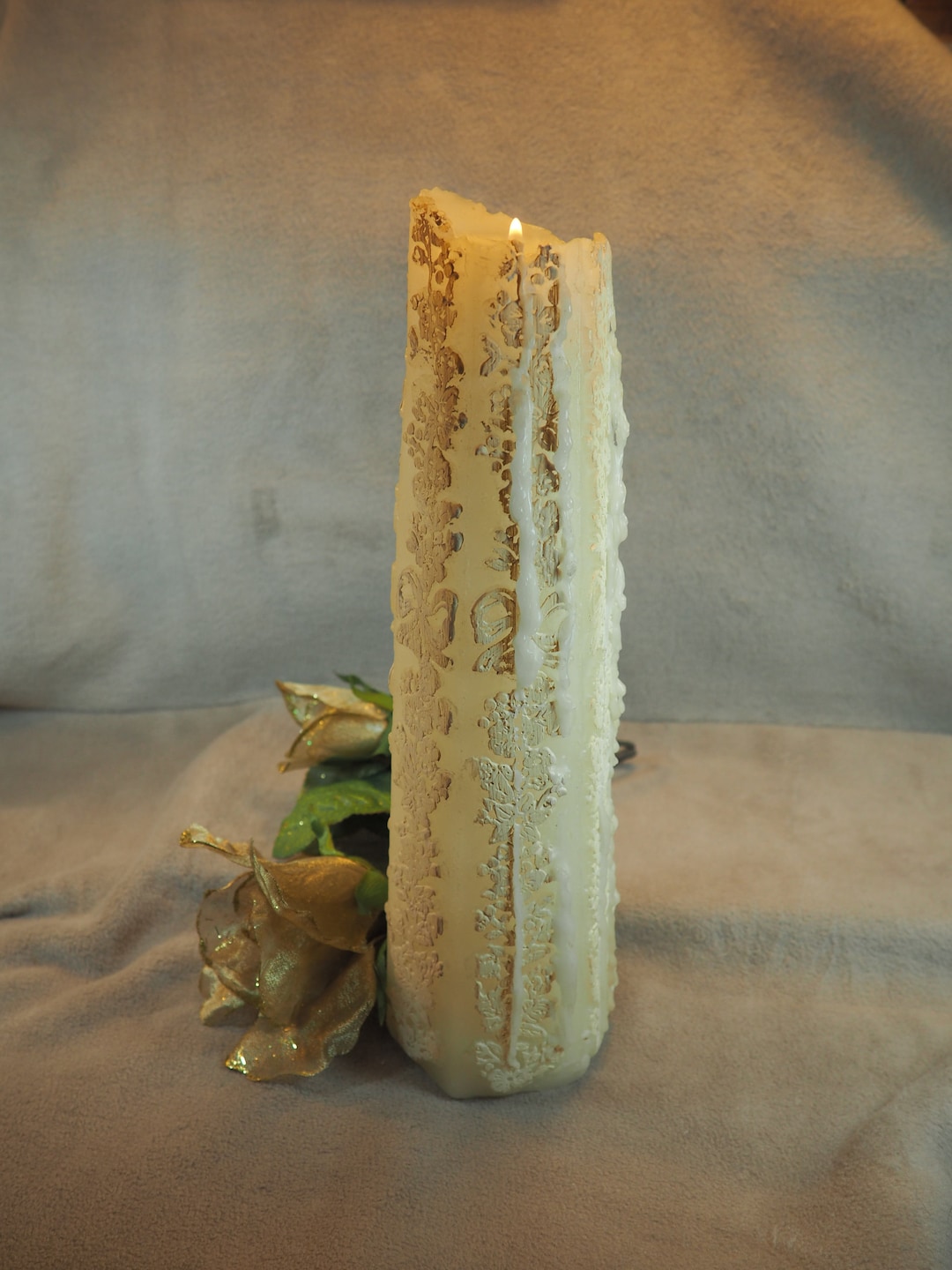 Large Floral Design Candle, Vintage - Etsy