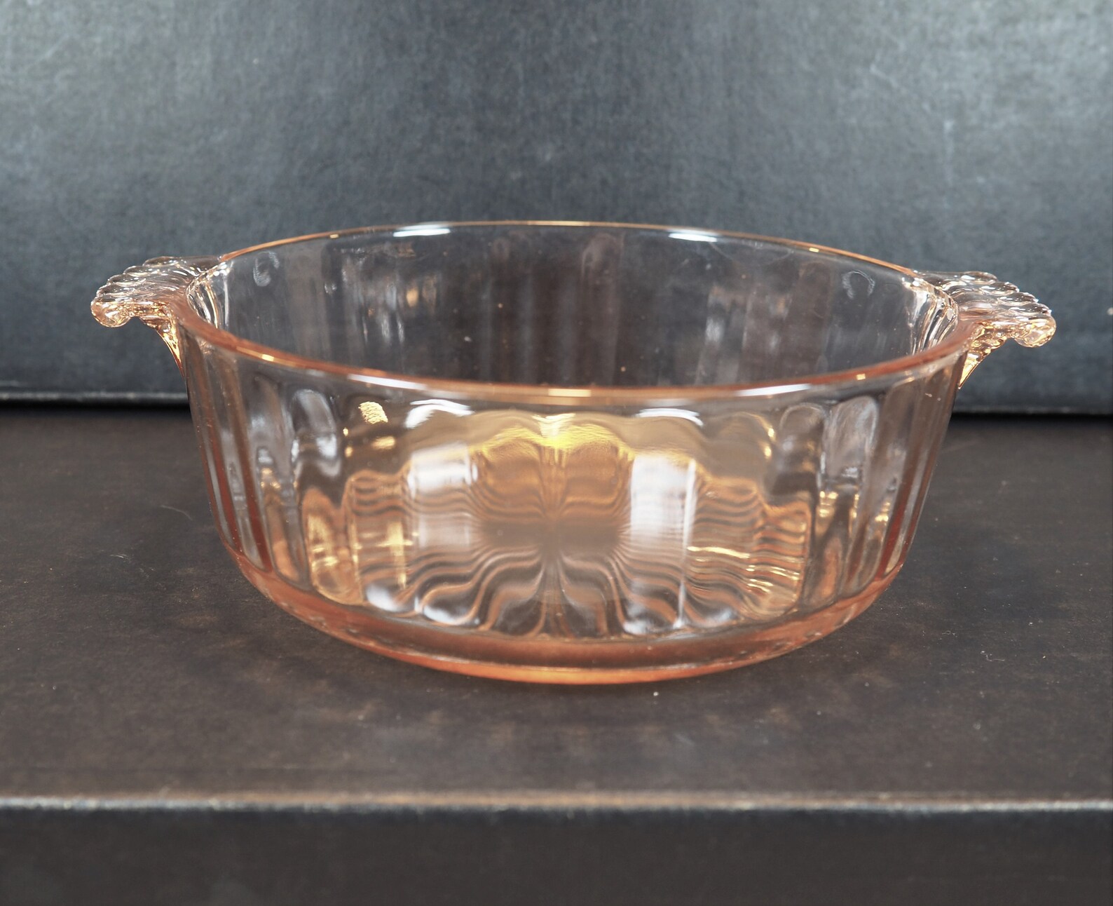 Pink Depression Glass Round Bowl With Ribbed Handles, 6-1/2 Inches Wide ...