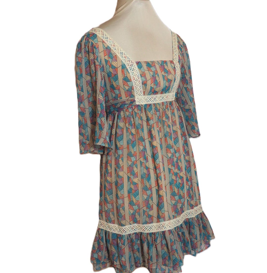 Dress: Retro 1970s Style, Multi Color, Size 3, Vintage 1990s - Etsy