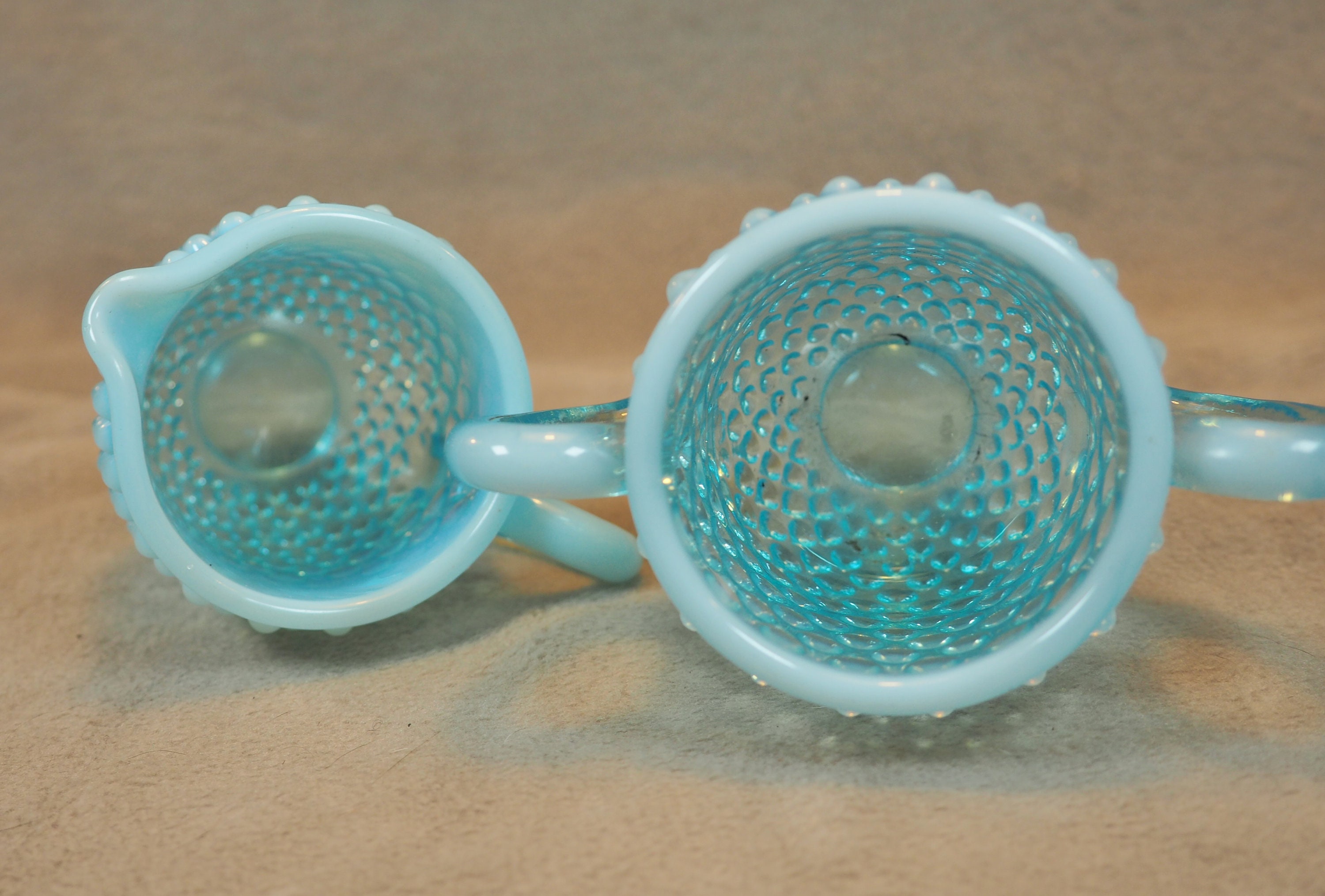 Sugar Creamer Set Fenton Glass Hob Nail Aqua - Etsy
