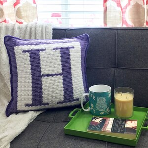 Letter H Crochet Pillow Pattern, Initial Monogram Pillow, Modern Letter ...