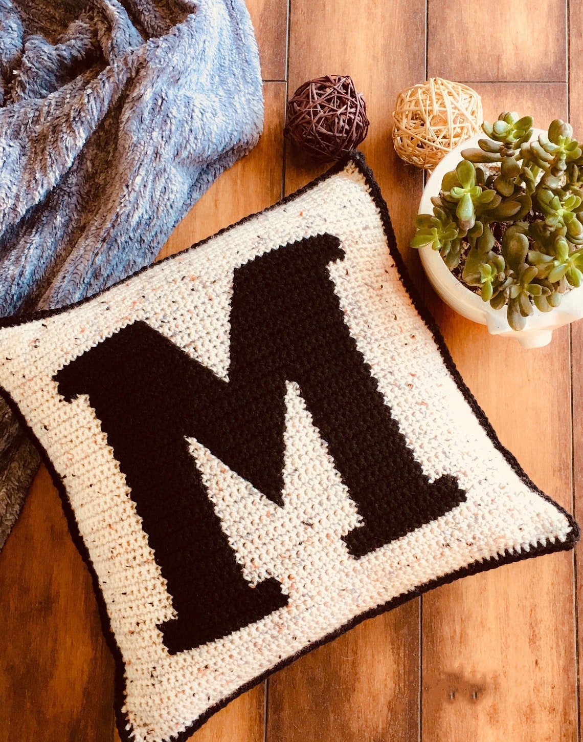 Letter M Crochet Pillow Pattern Initial Monogram Pillow - Etsy
