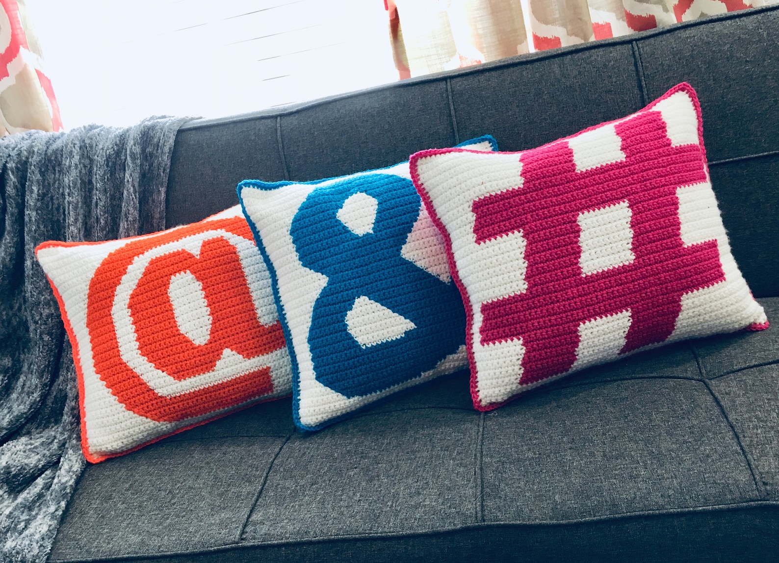 Symbol Trio Crochet Pillow Pattern Set, Social Media Icon, Ampersand ...