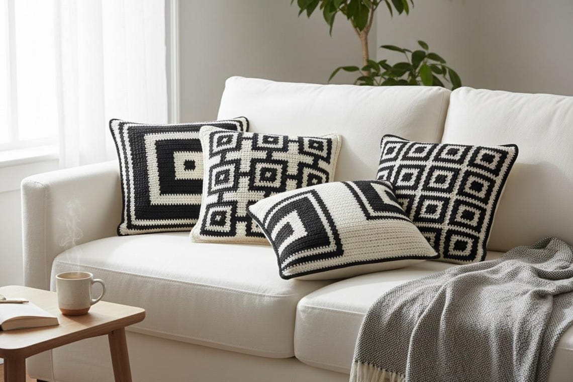 Square Bullseye Crochet Pillow Pattern Set (PDF Download) - Etsy