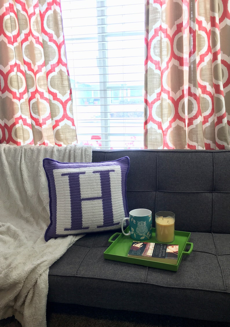 Letter H Crochet Pillow Pattern Initial Monogram Pillow - Etsy