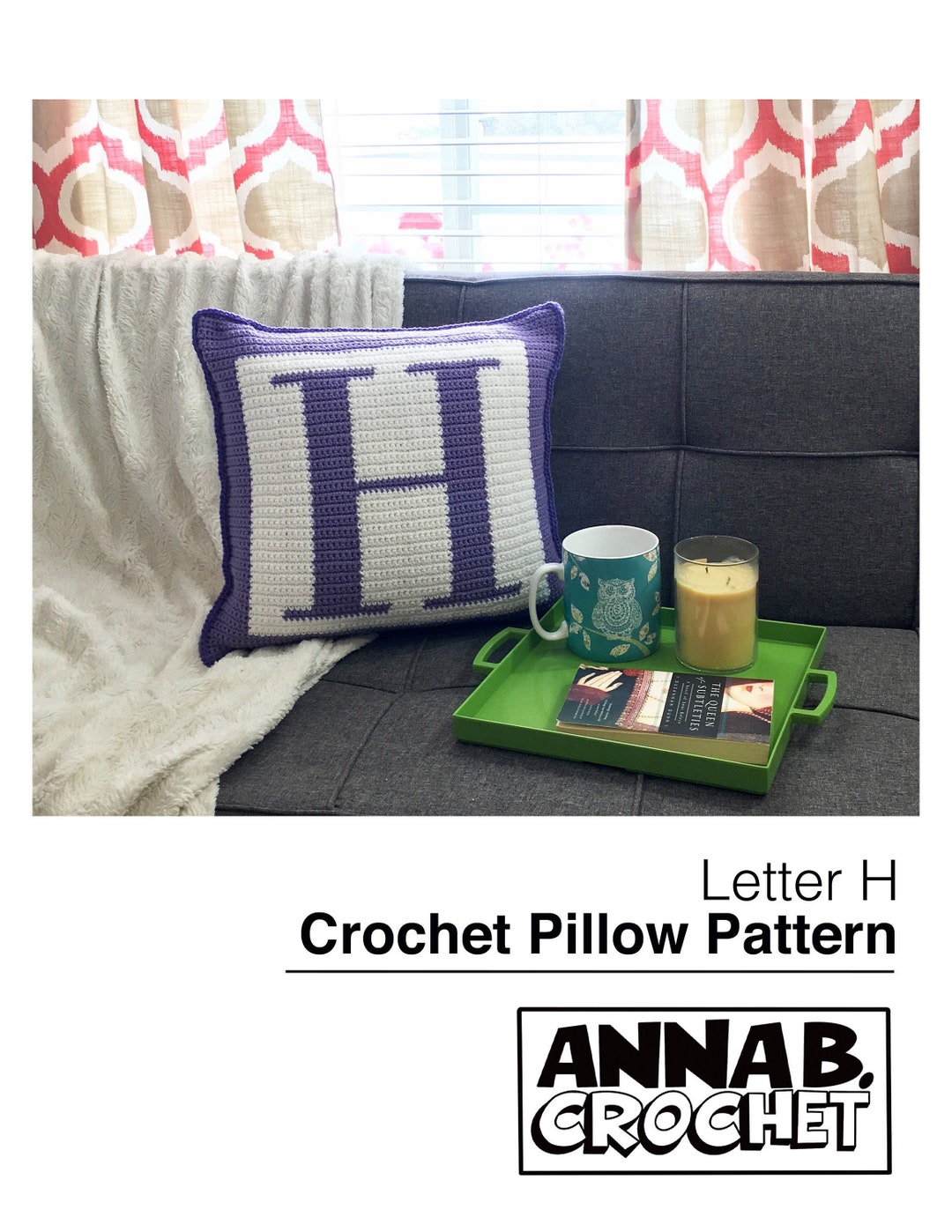 Letter H Crochet Pillow Pattern, Initial Monogram Pillow, Modern Letter ...