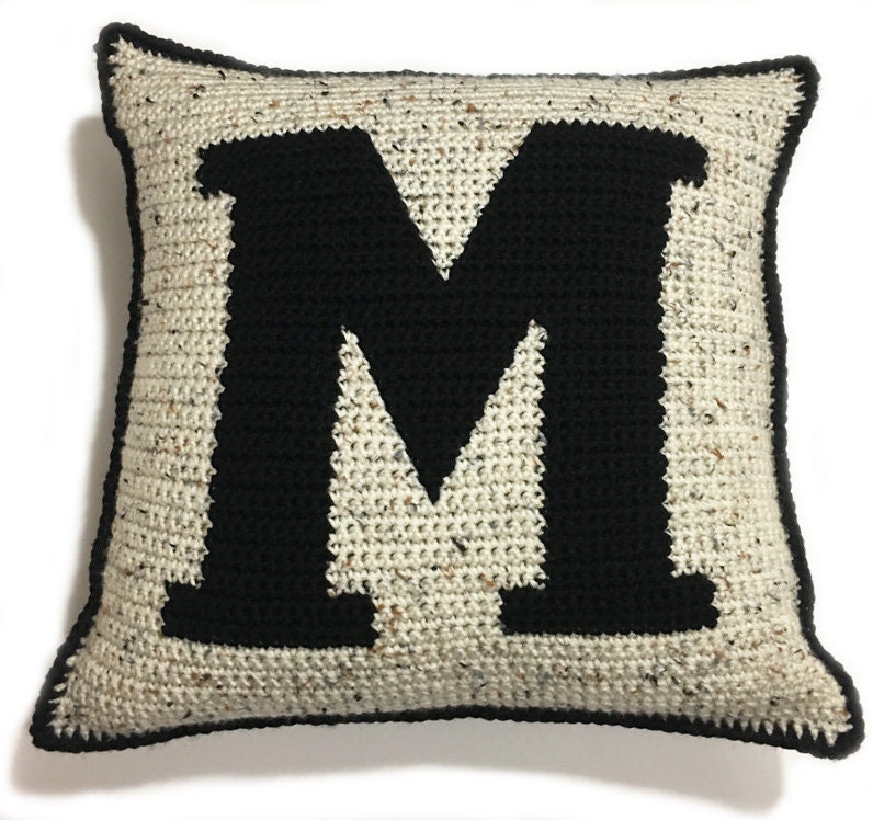Letter M Crochet Pillow Pattern Initial Monogram Pillow | Etsy
