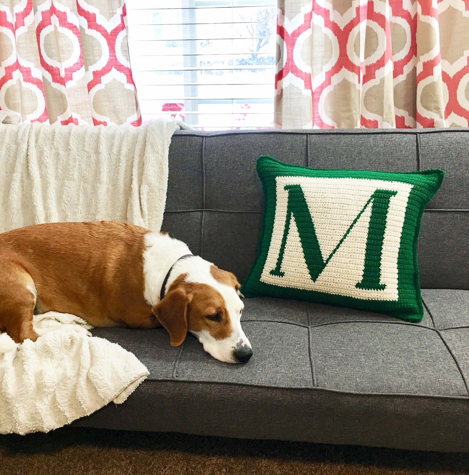 Letter M Crochet Pillow Pattern Initial Monogram Pillow - Etsy