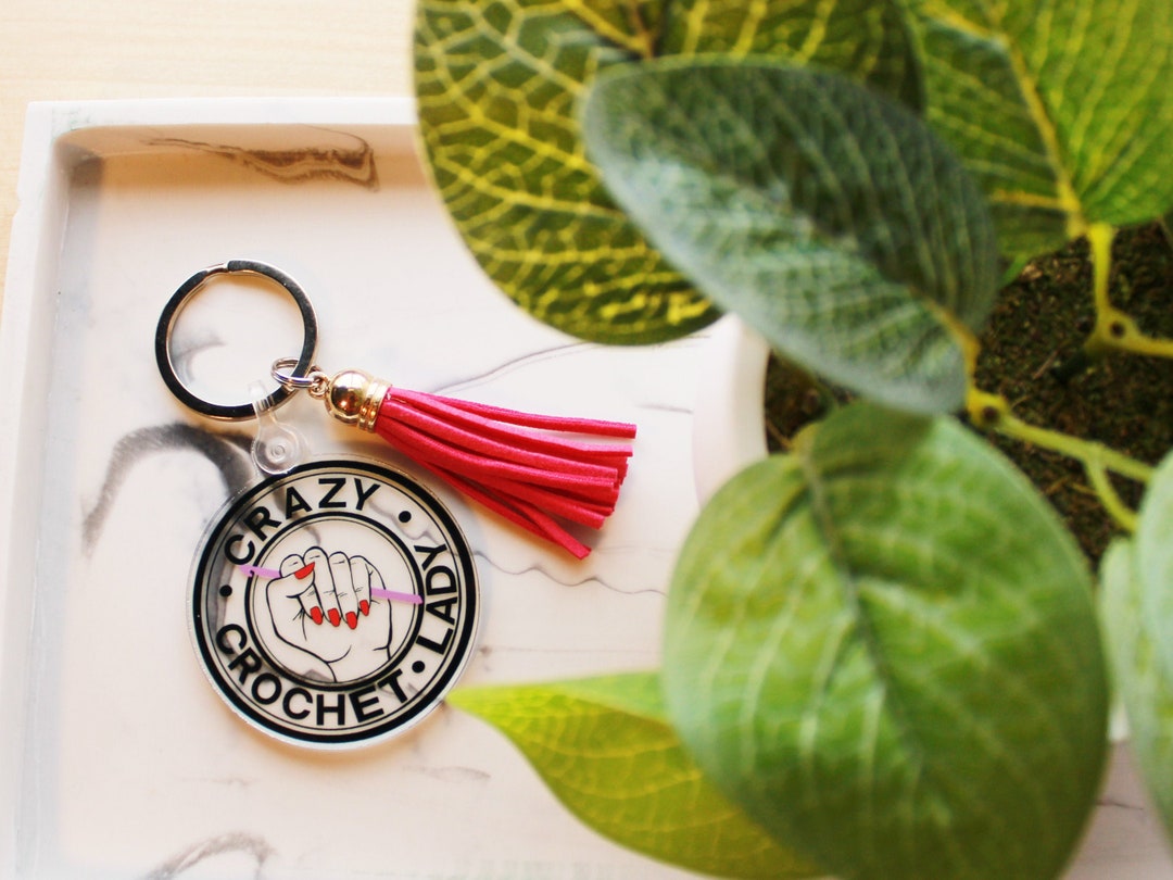 Crazy Crochet Lady Keychain, Crochet Lover, Crocheter, Acrylic Keychain ...