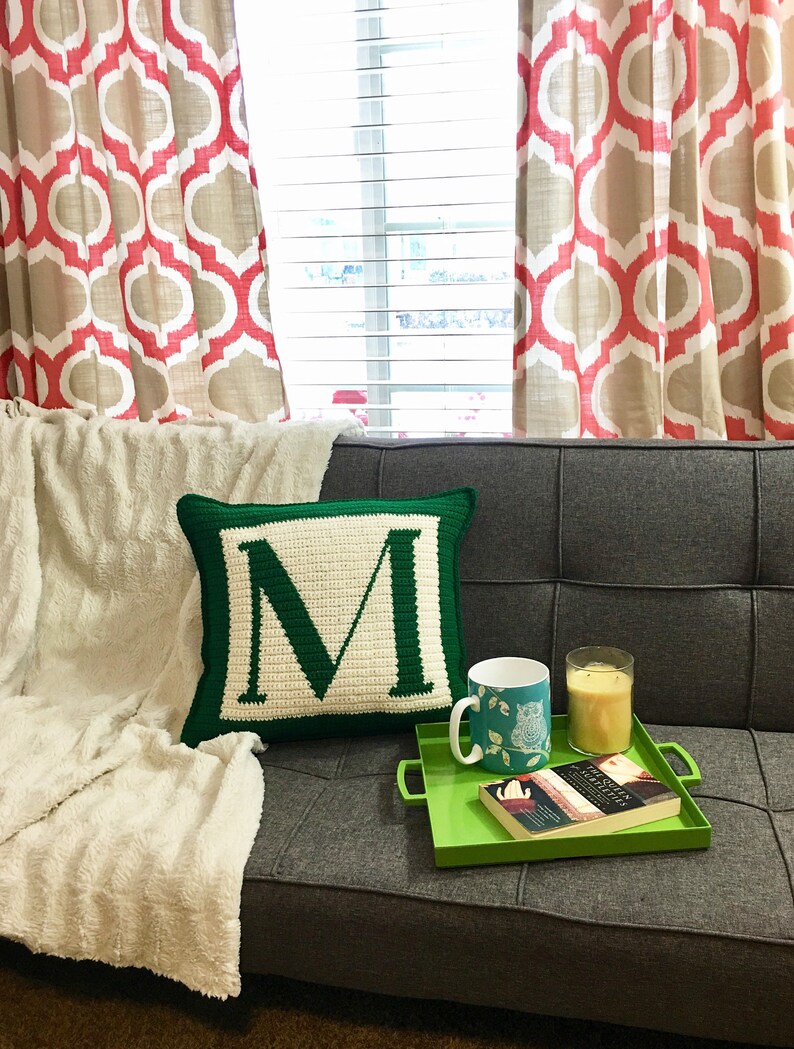 Letter M Crochet Pillow Pattern Initial Monogram Pillow - Etsy