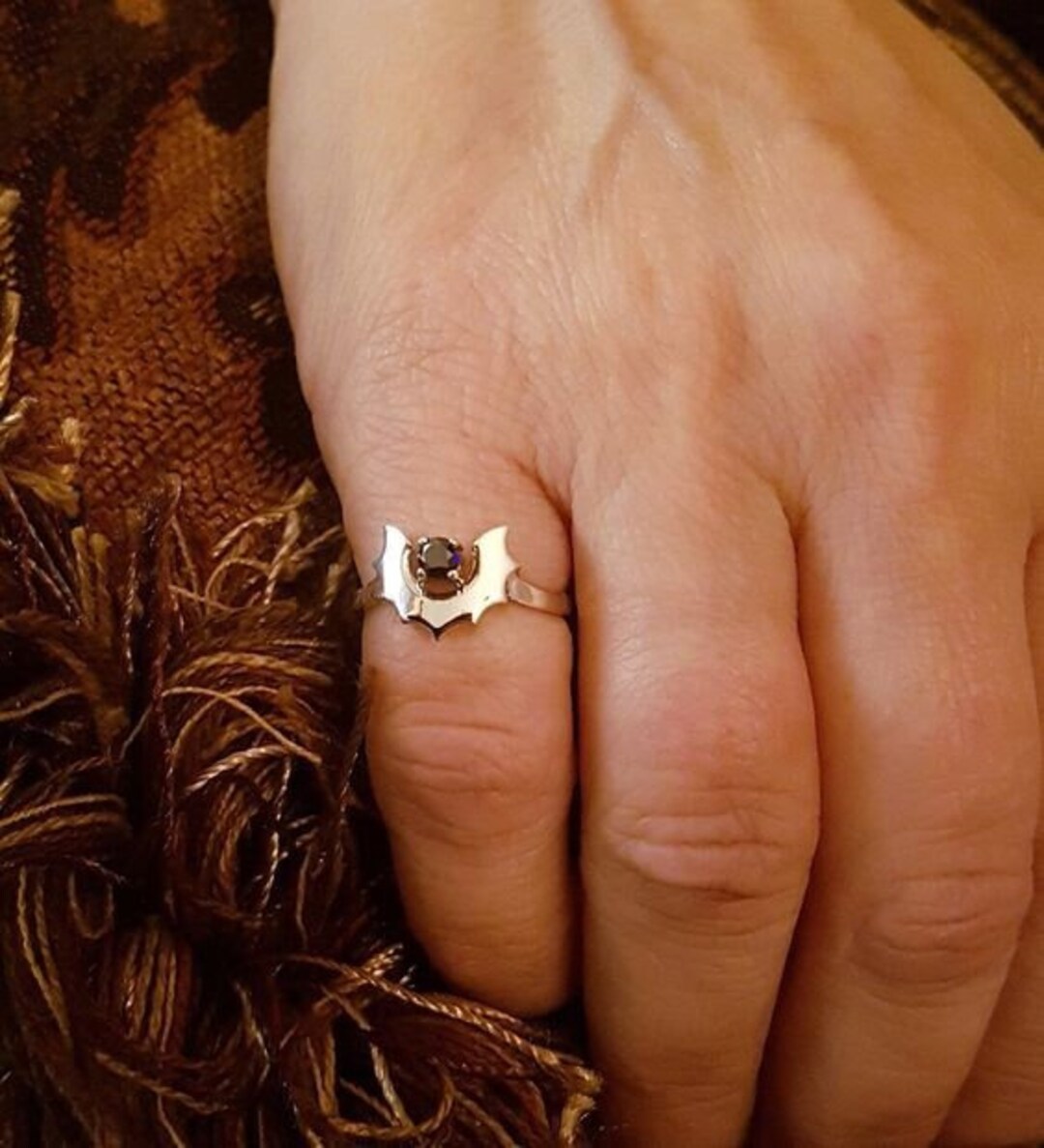 Bat Ring, Black Diamond Ring, Winged Ring, Silver Bat Ring, Bat Soliter ...