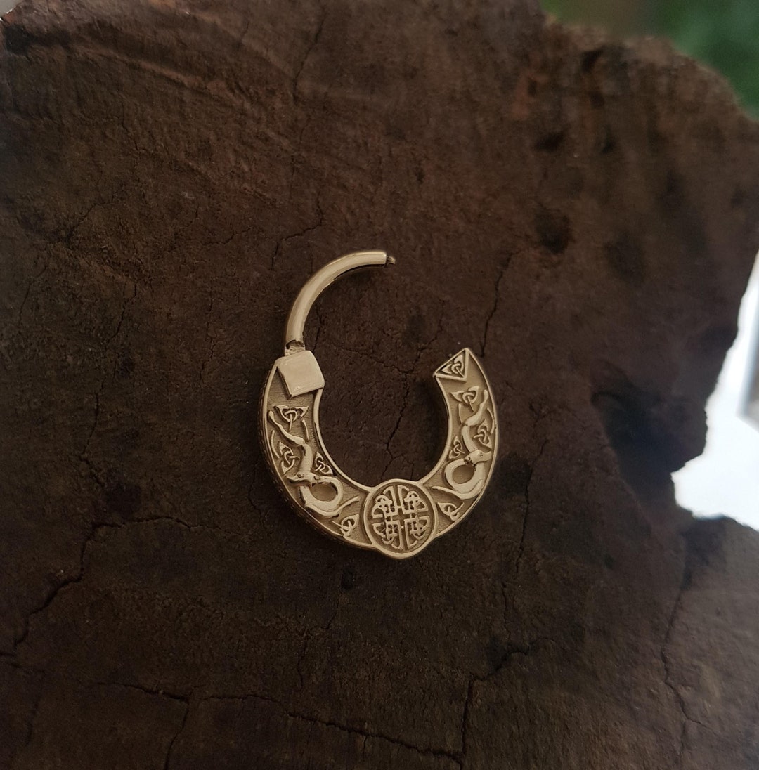 Celtic Gold Septum, Viking Piercing, Nose Ring ,celtic Clicker, Futhark ...