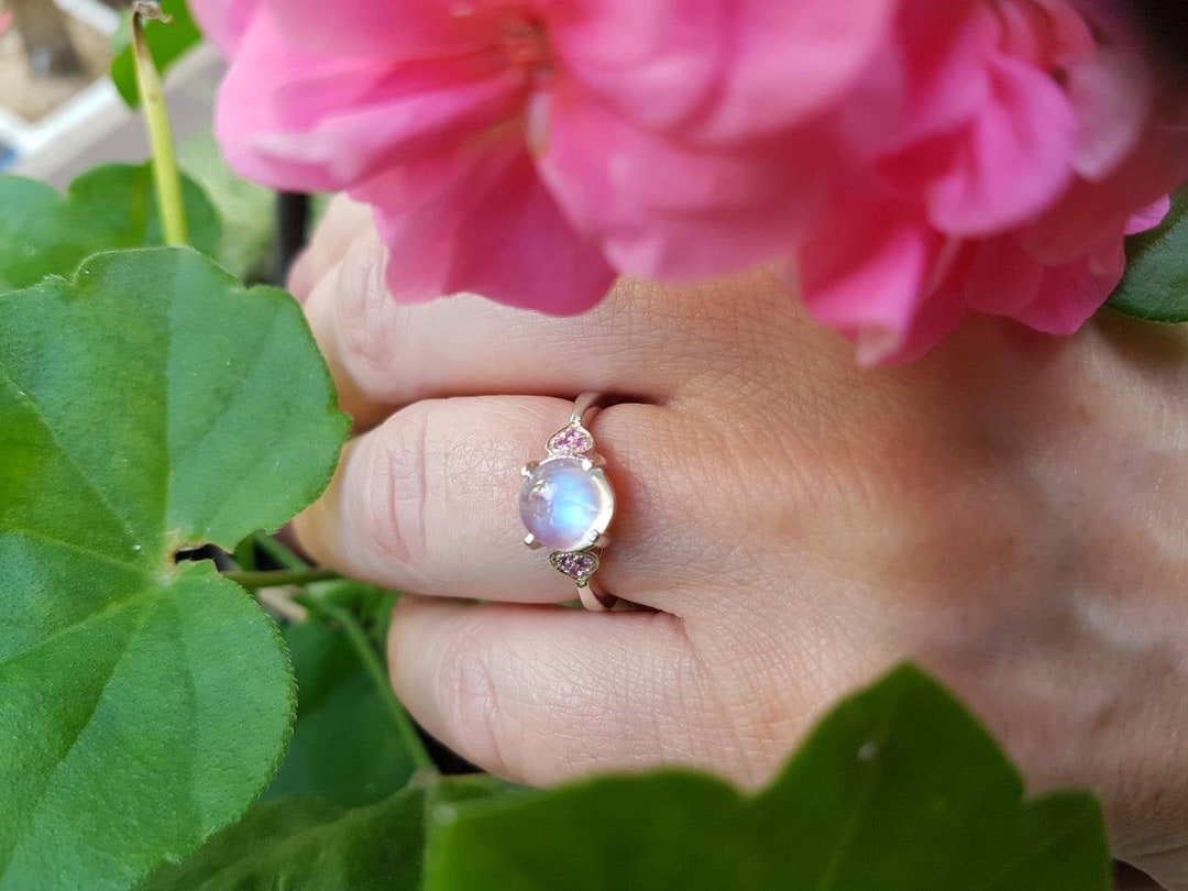 Moonstone Fantasy Ring, Moonstone and Sapphires, White Gold 14k, Rose ...