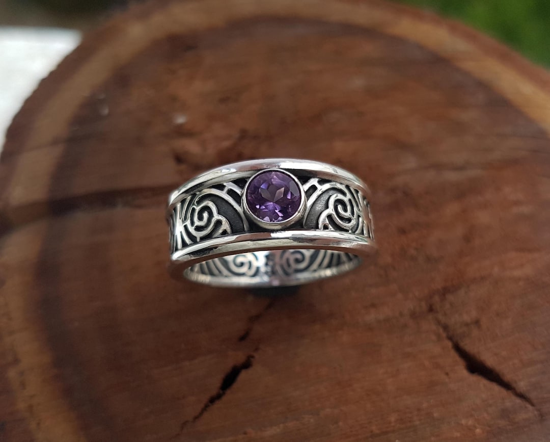 Skyrim Silver Ring, Garnet Ring, Unisex Silver Ring, Amethyst Wide Ring ...